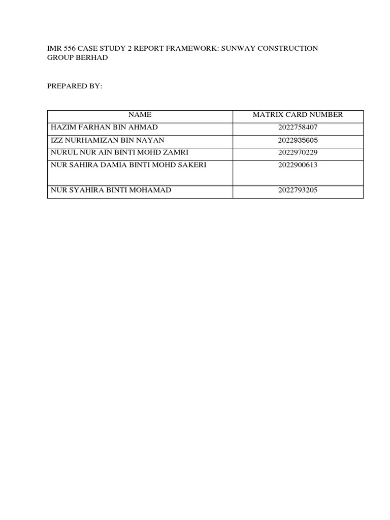 Imr 556 Case Study 2 Report Framework | PDF