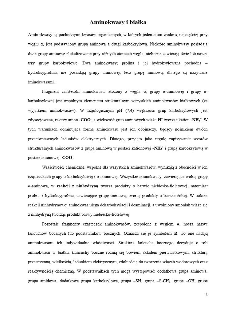 Aminokwasy I Bialka | PDF