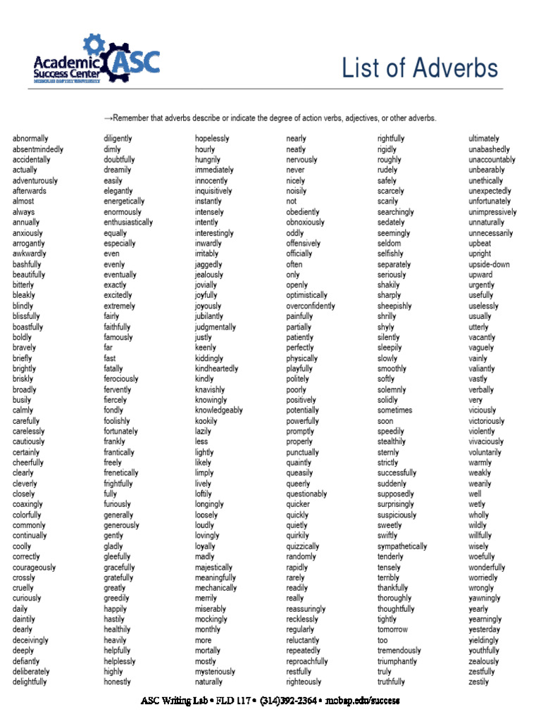 List of Adverbs | PDF