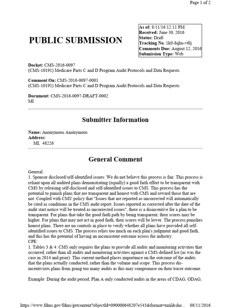 Combined Public Comments | PDF | Medicare (United States) | Audit