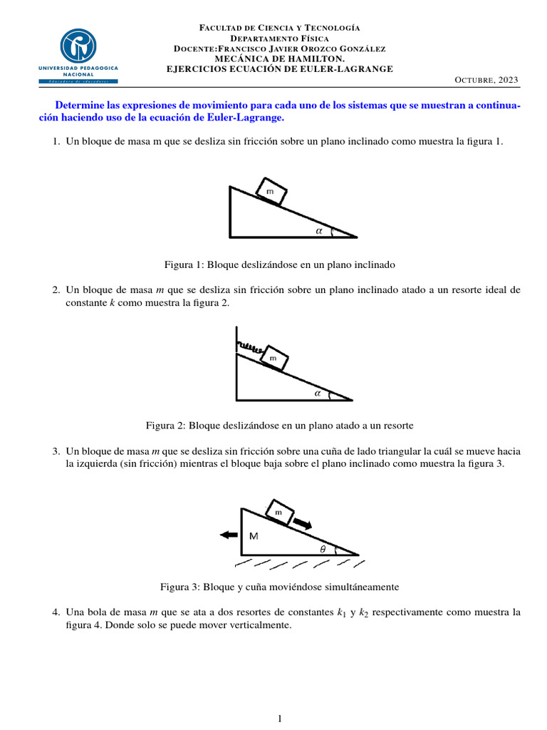 Ejercicios Aplicacion Ecuacion de Euler Lagrange | PDF