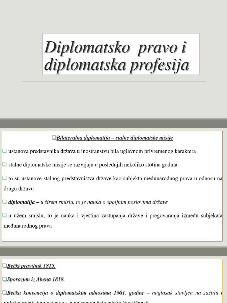 Diplomatsko Pravo I Diplomatska Profesija | PDF