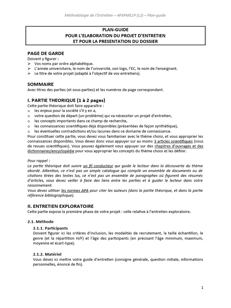 Plan Guide - TD MÃ©thodologie Entretien - 2023-2024 | PDF | Évolution de carrière