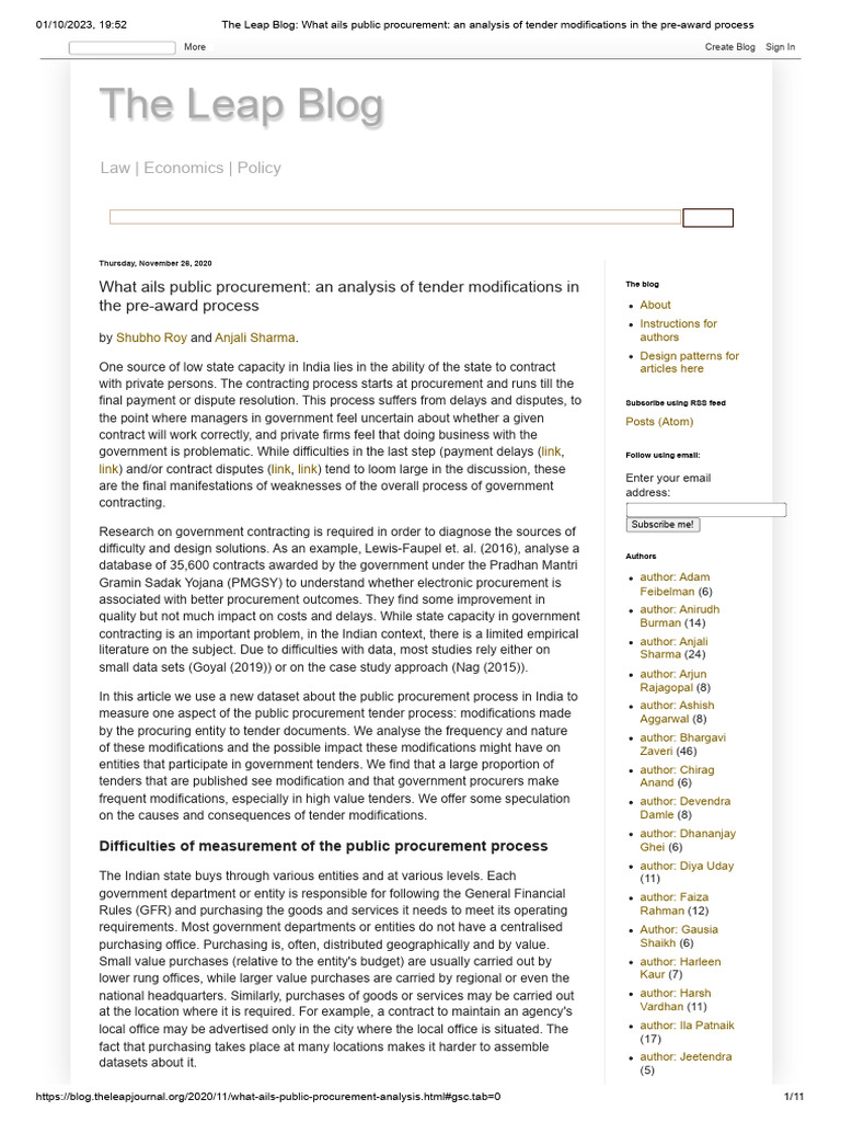 The Leap Blog - What Ails Public Procurement - An Analysis of Tender Modifications in The Pre ...