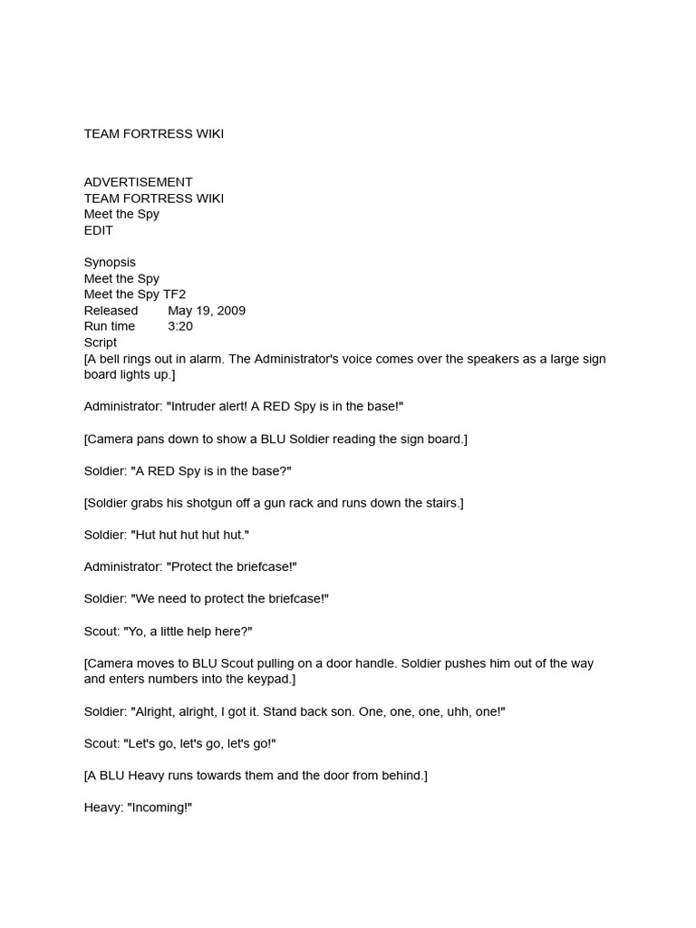 tf2 Meet The Spy Script | PDF