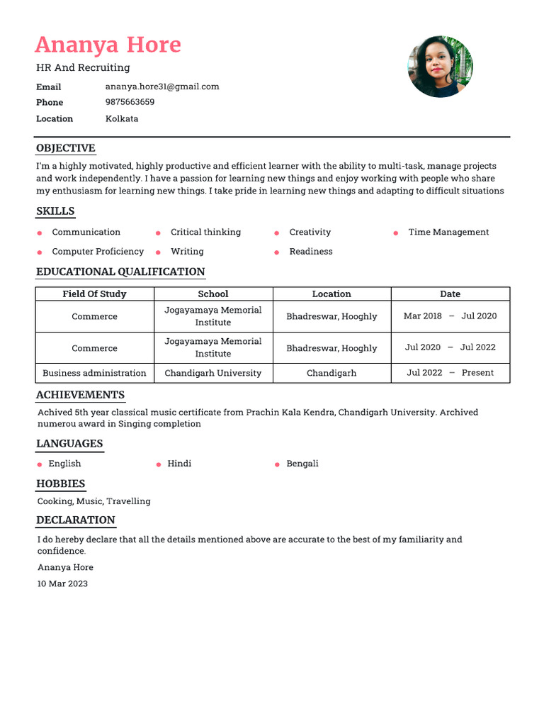 Ananya Hore - Resume | PDF