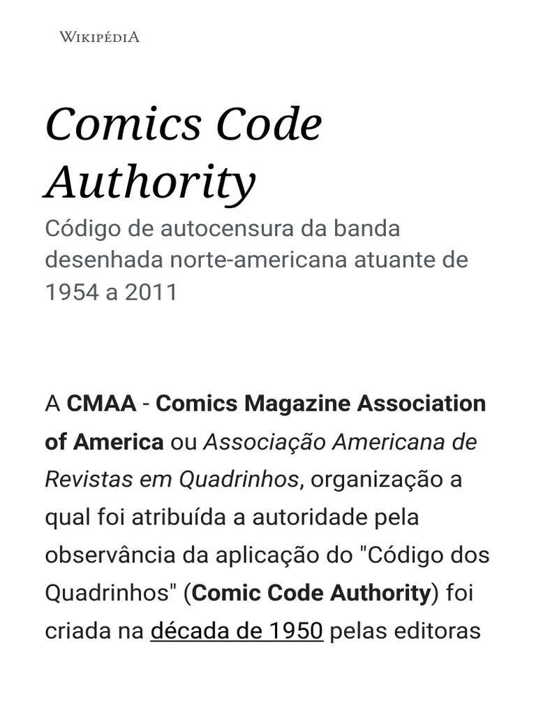 História do Comics Code Authority | PDF | Quadrinhos | Quadrinhos ...