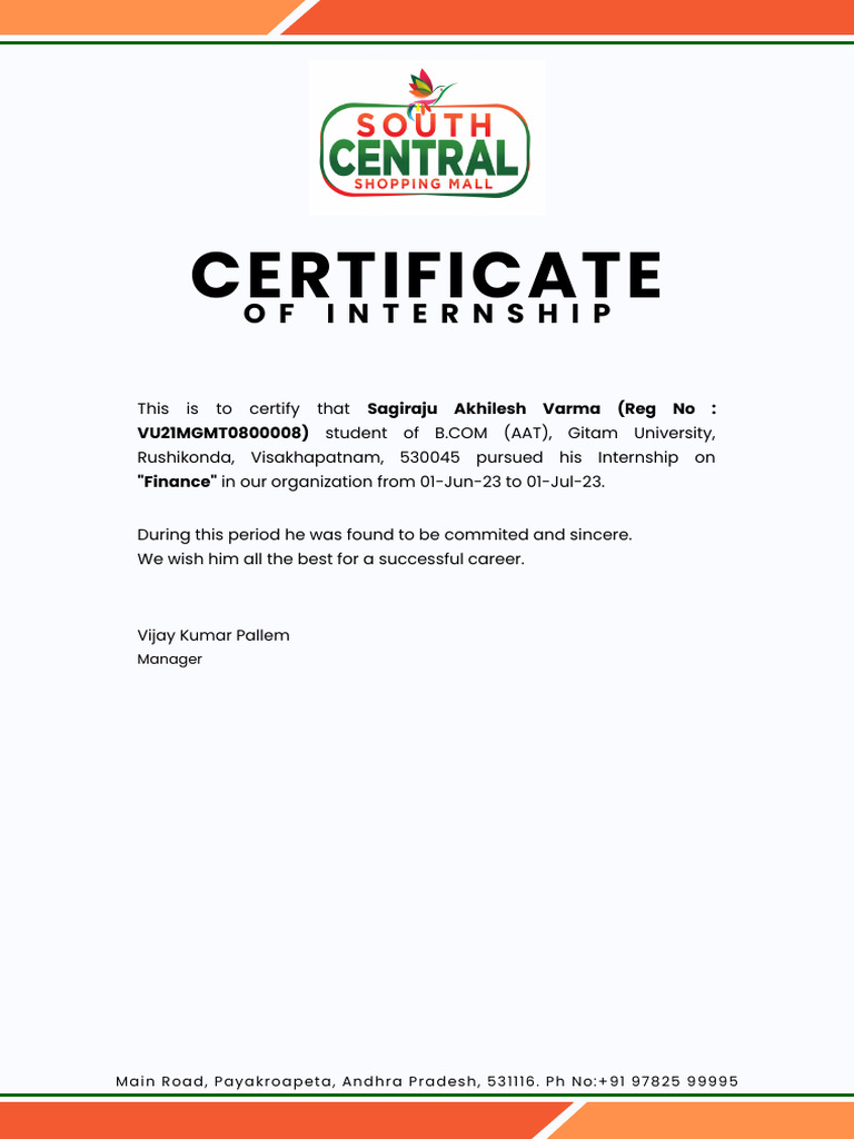 Internship Certificates for Finance Students | PDF
