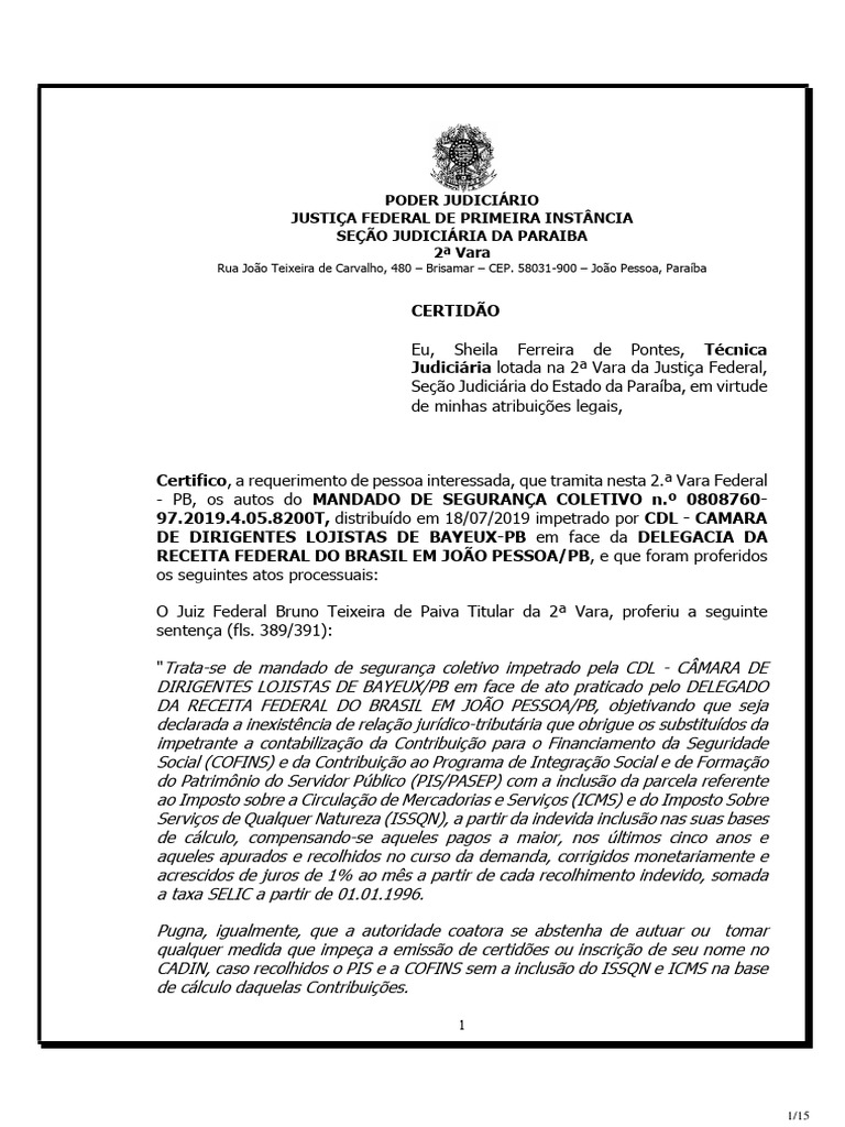 001 - CERTIDÃO Inteiro Teor 0808760-97.2019.4.05.8200 | PDF