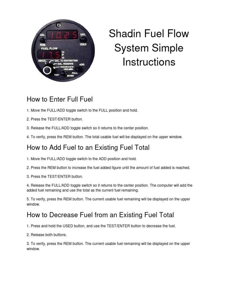 Shadin Instructions FUEL SYSTEM | PDF
