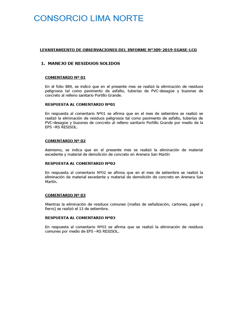 Levantamiento de Obs Informe Setiembre 3 | PDF