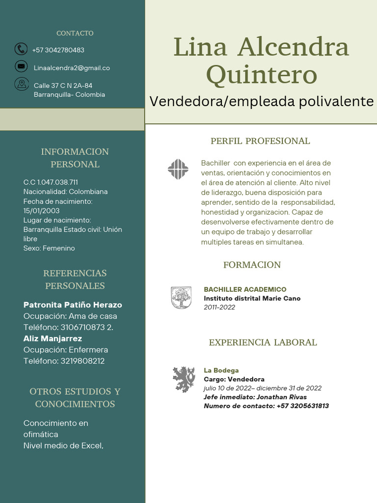 Olive Green Light Green Color Blocks Teacher CV | PDF