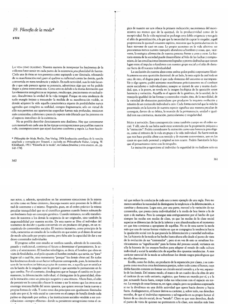 Filosofía de La Moda - Simmel (Quilmes) | PDF