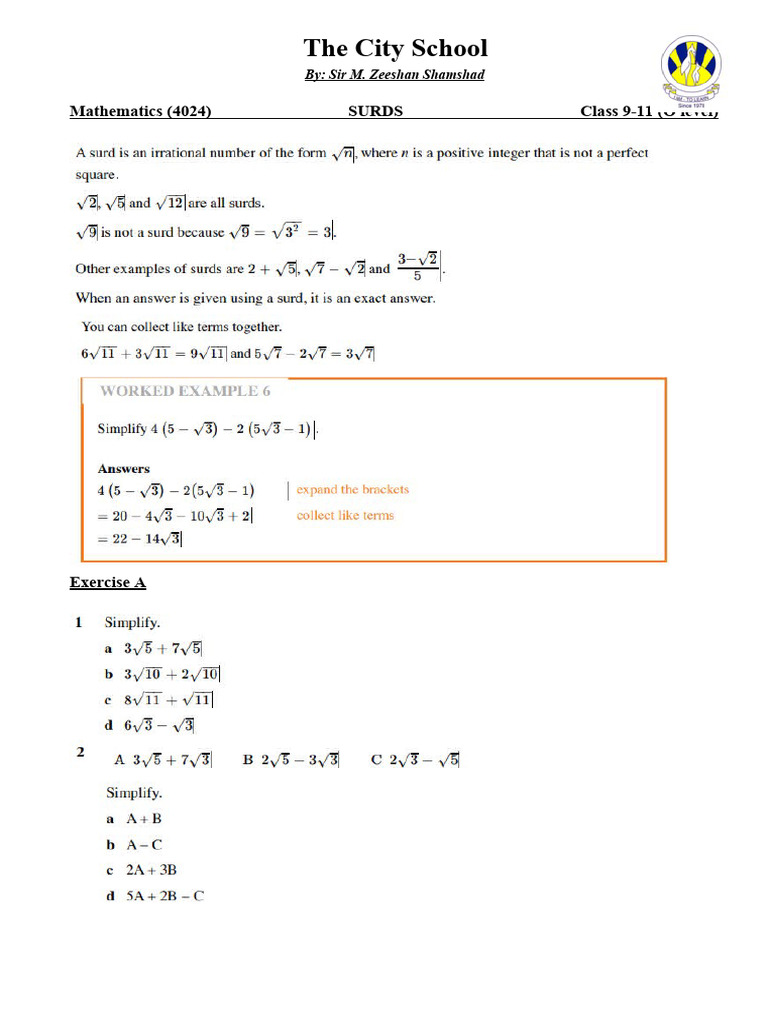 Surds | PDF