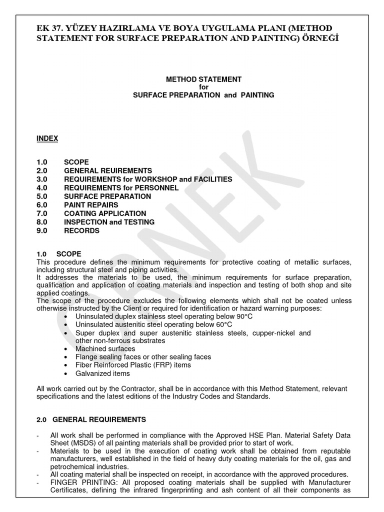 Ek 37 Yüzey Hazırlama Ve Boya Uygulama Planı (Method Statement For Surface Preparation and ...