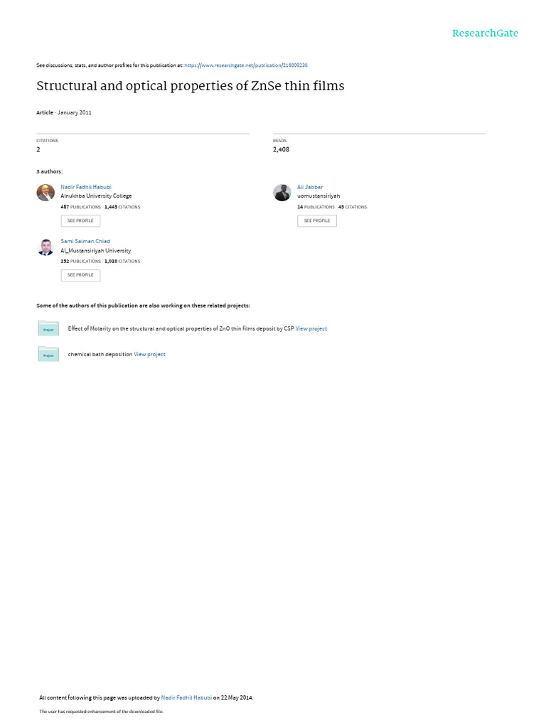 Structural and Optical Properties of ZnSe Thin Films | PDF | Refractive Index | Thin Film