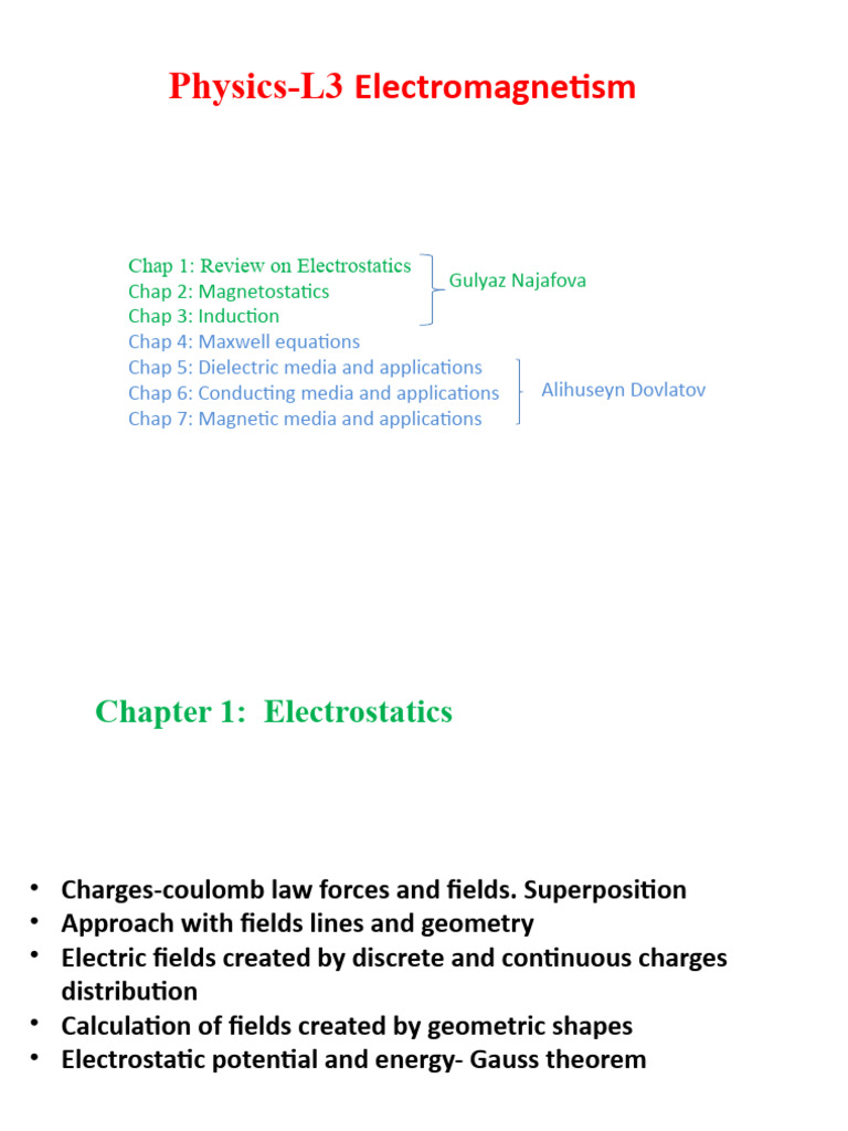 L3 CH1 Electrostatics | PDF | Electrostatics | Electron