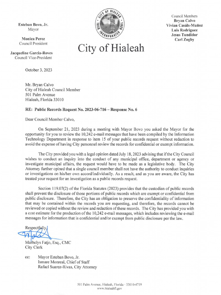 Public Records Request To Bryan Calvo | PDF
