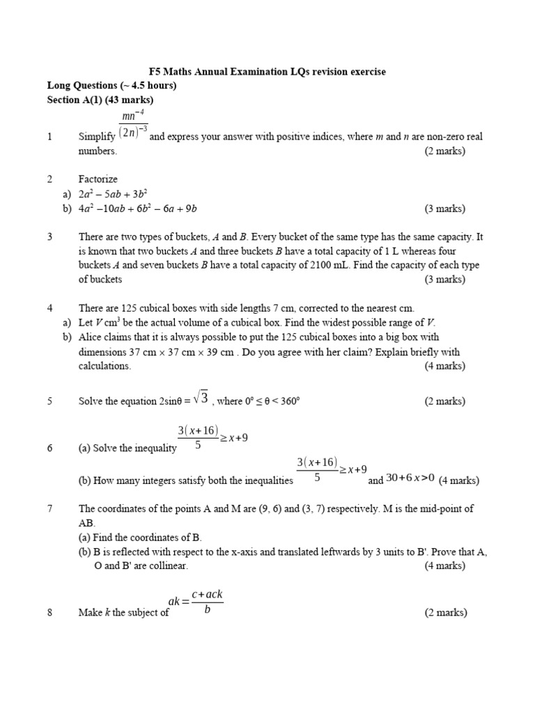 F5 Annual Exam Revision Exercise (LQS) - 2 | PDF