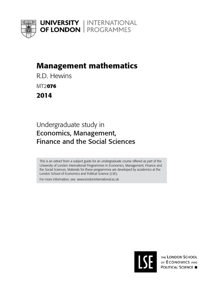 Management Mathematics | PDF