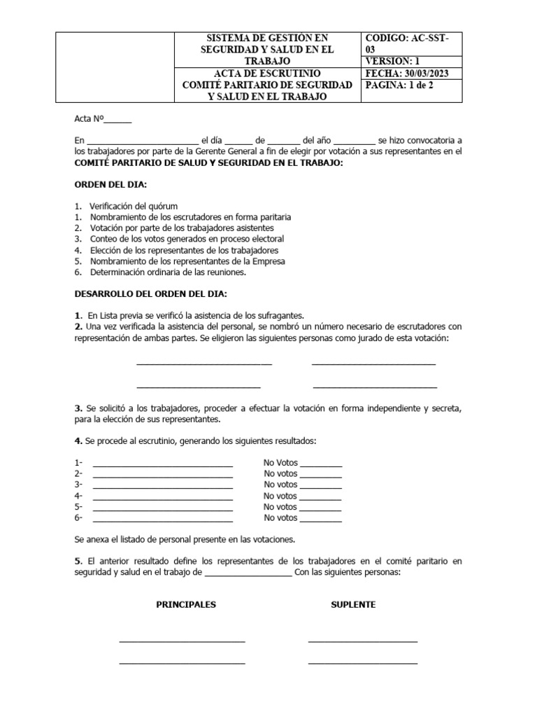 AC-SST-03 Acta de Escrutinio Del Copasst | PDF