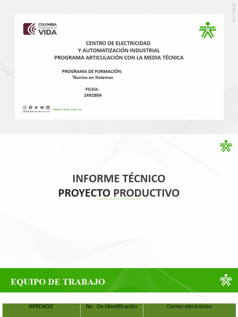 Informe Técnico Proyectos Productivos - Melissa Mino, Cristhian Andrés ...