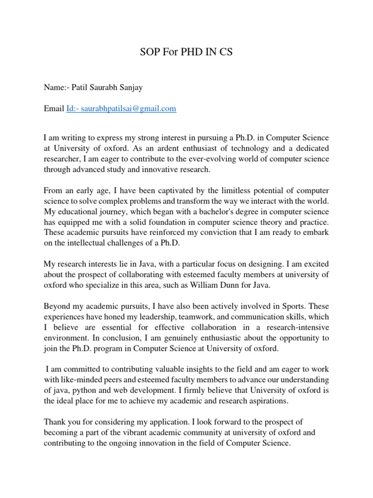 Sop For PHD in Cs | PDF