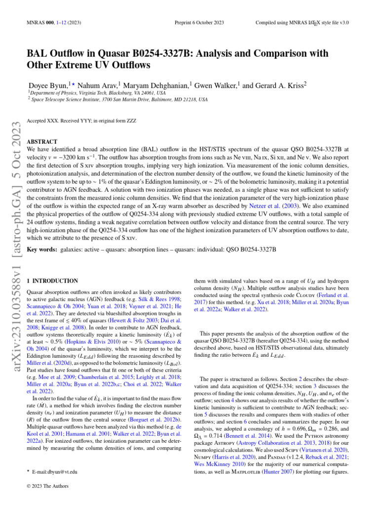 BAL Outflow in Quasar B0254-3327B: Analysis and Comparison With Other ...