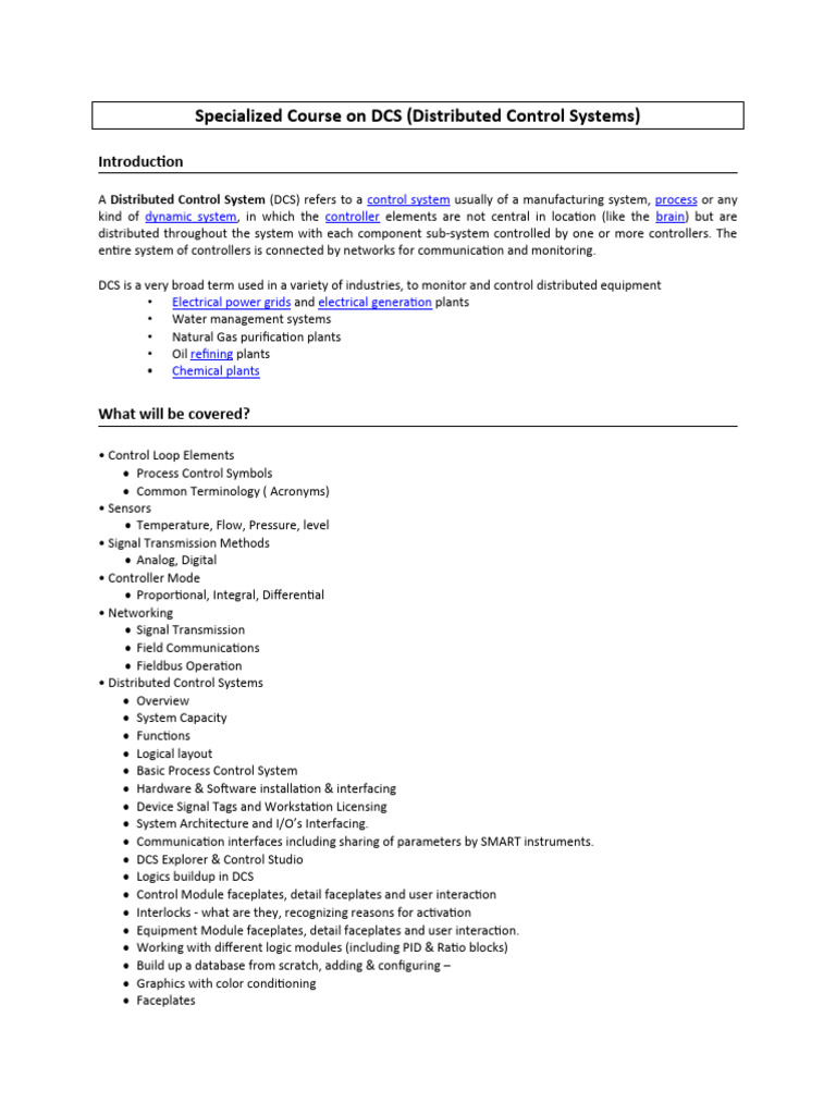 Specialized Course On DCS (Distributed Control Systems) | PDF ...