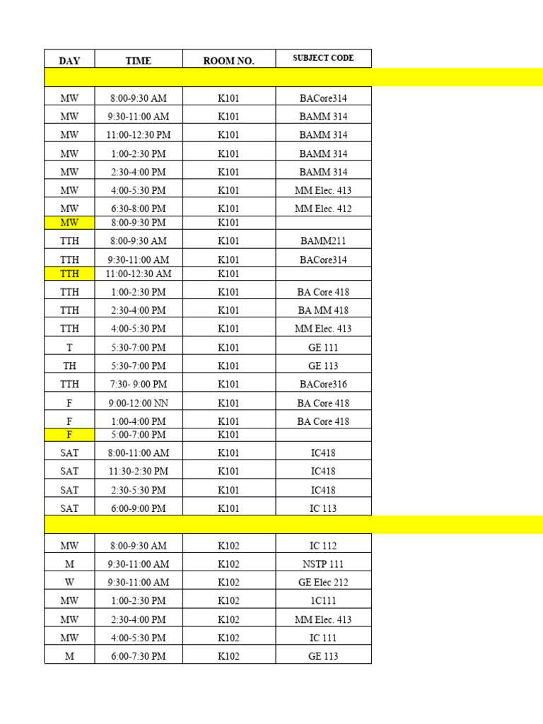 Classroom Schedule For Students | PDF