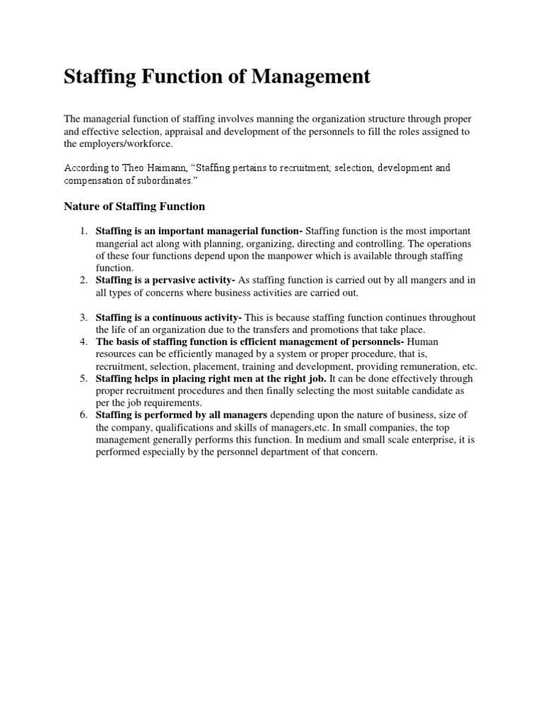 Staffing Function of Management | PDF