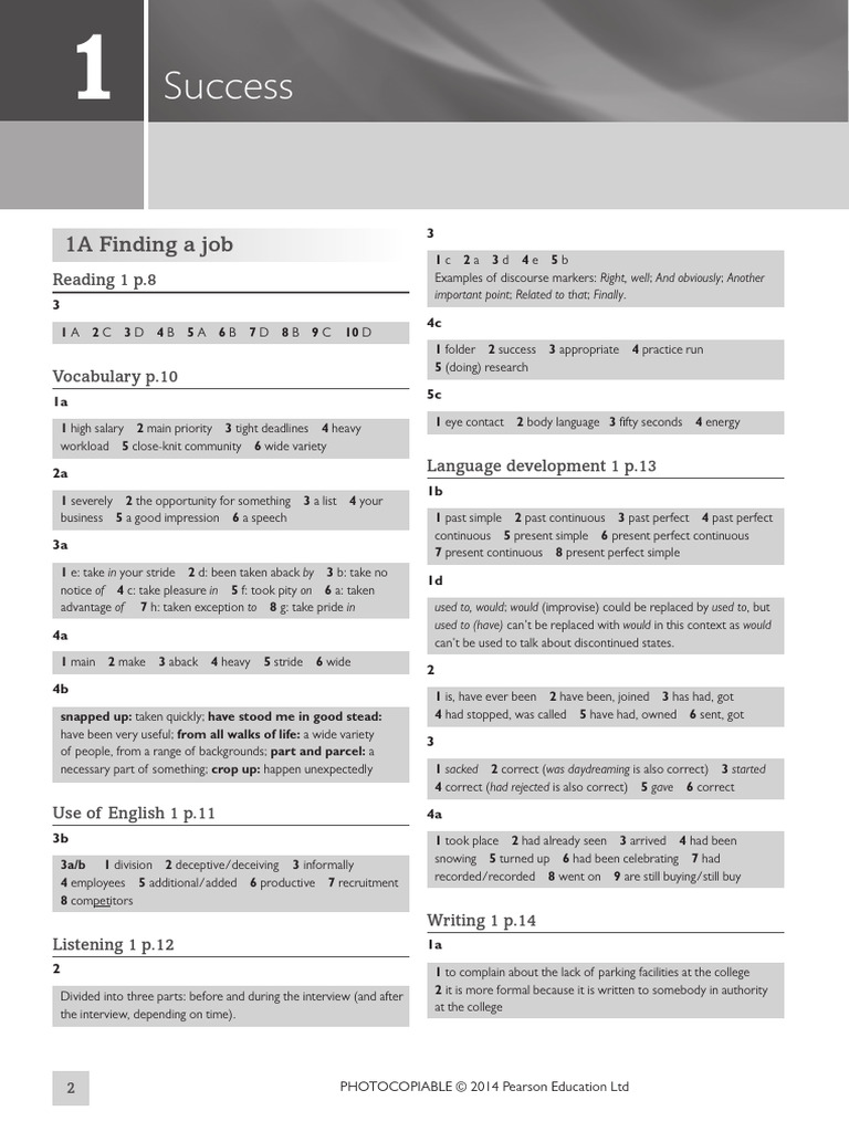 Answer Key Unit 1 Expert Advanced Success | PDF | Linguistics | Cognitive Science