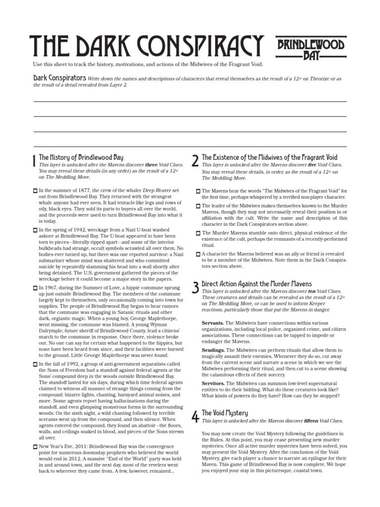 Brindlewood Bay - Dark Conspiracy Sheet | PDF