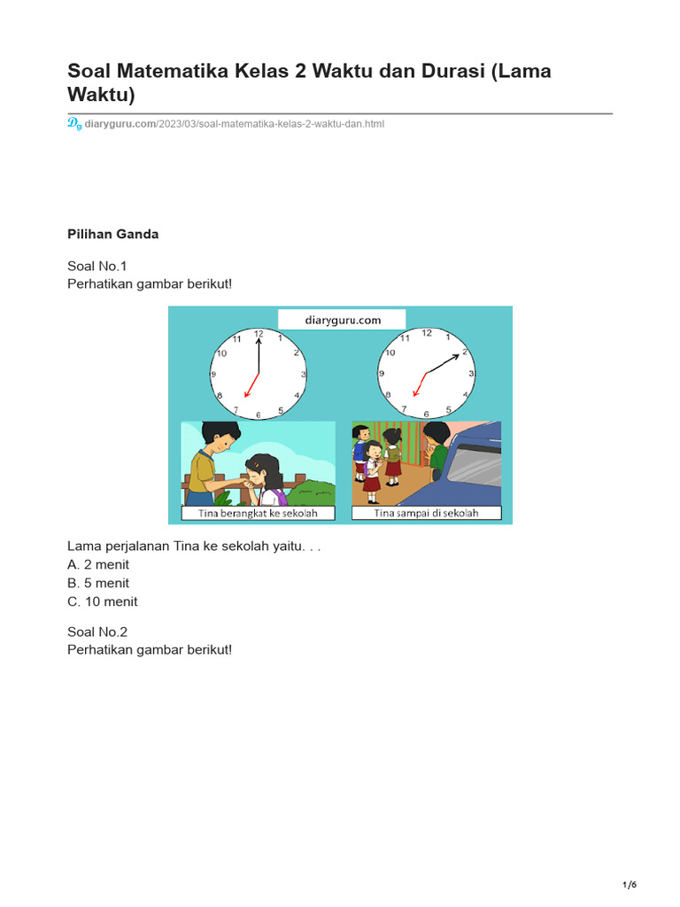 Soal Matematika Kelas 2 Waktu Dan Durasi Lama Waktu | PDF