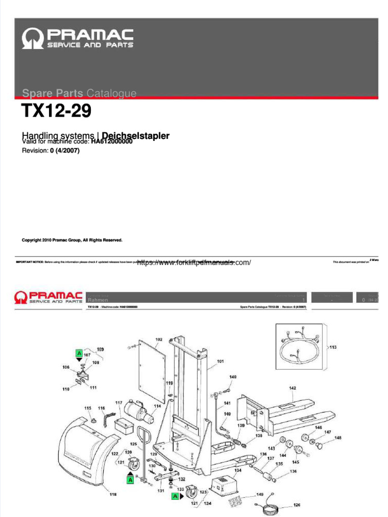 Pramac TX12-29 Stacker Spare Parts Catalog PDF | PDF | Manufactured ...