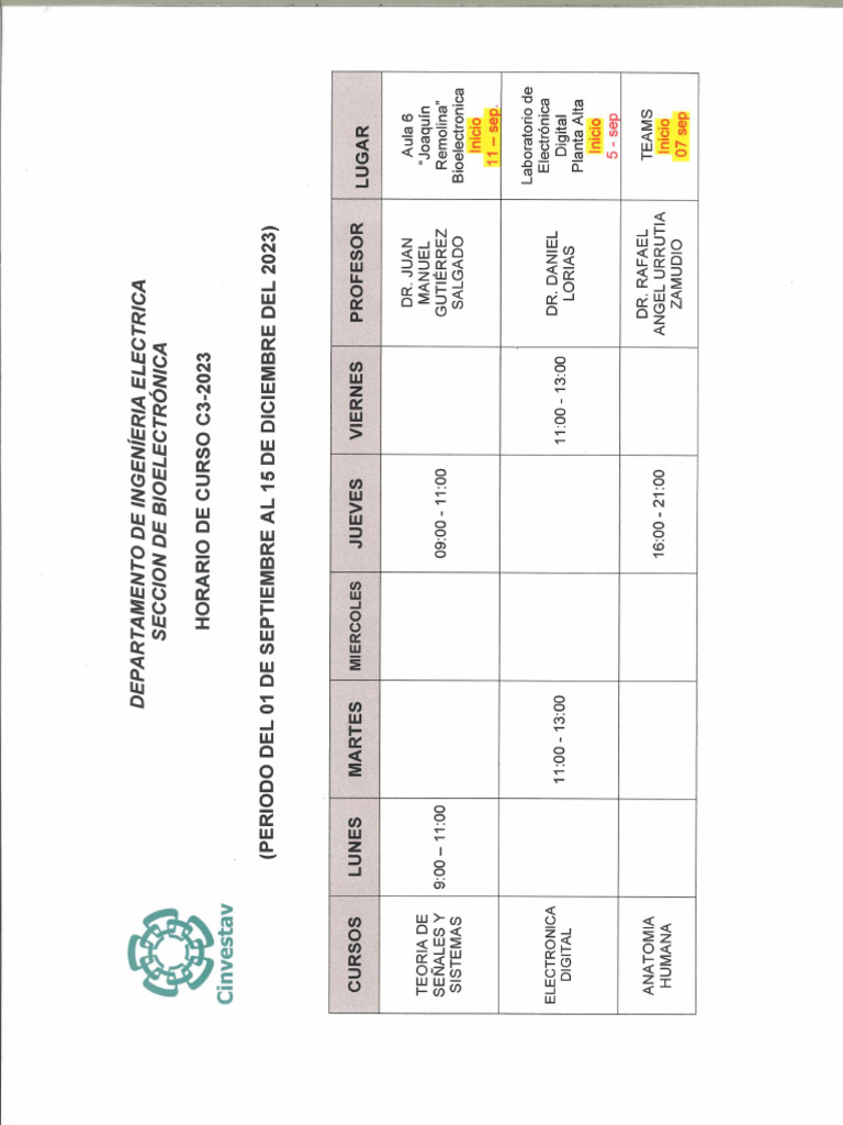 Horario C3-2023 | PDF