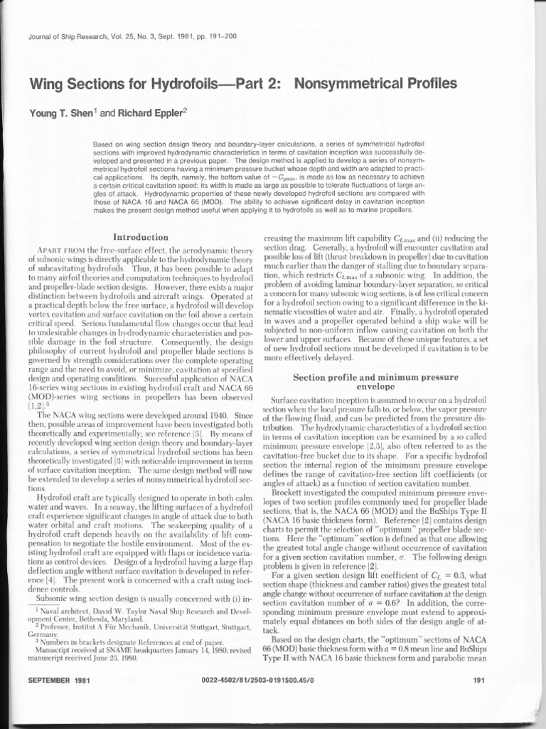 Wing Sections Hydrofoils Part II | PDF