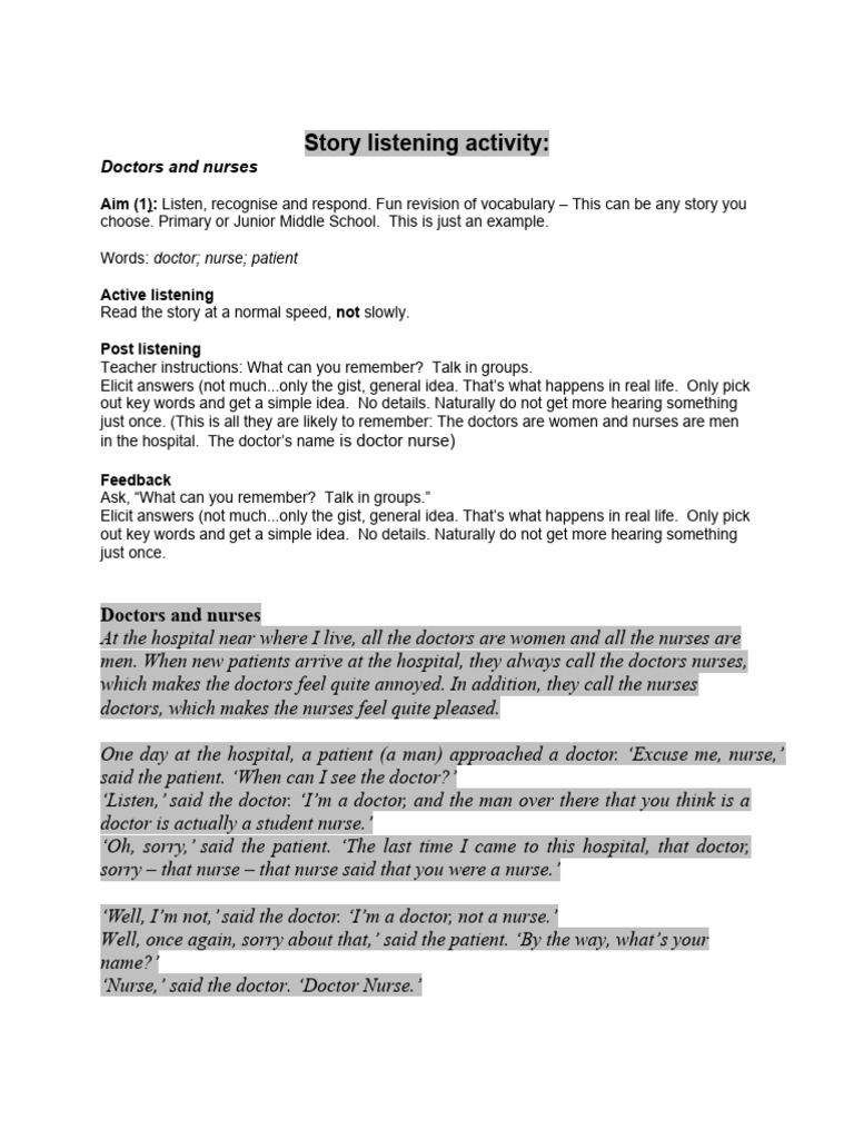 Story Listening Activity | PDF