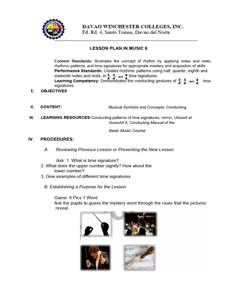 Music Lesson Plan: Conducting Patterns | PDF