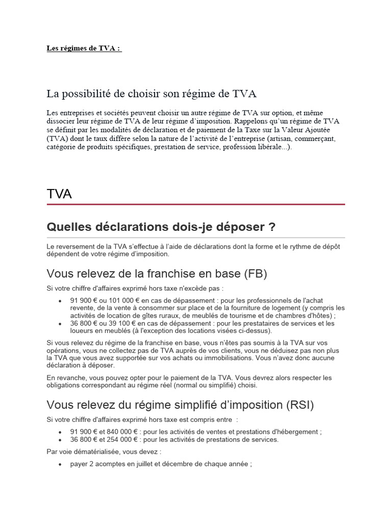 Les régimes de TVA | PDF
