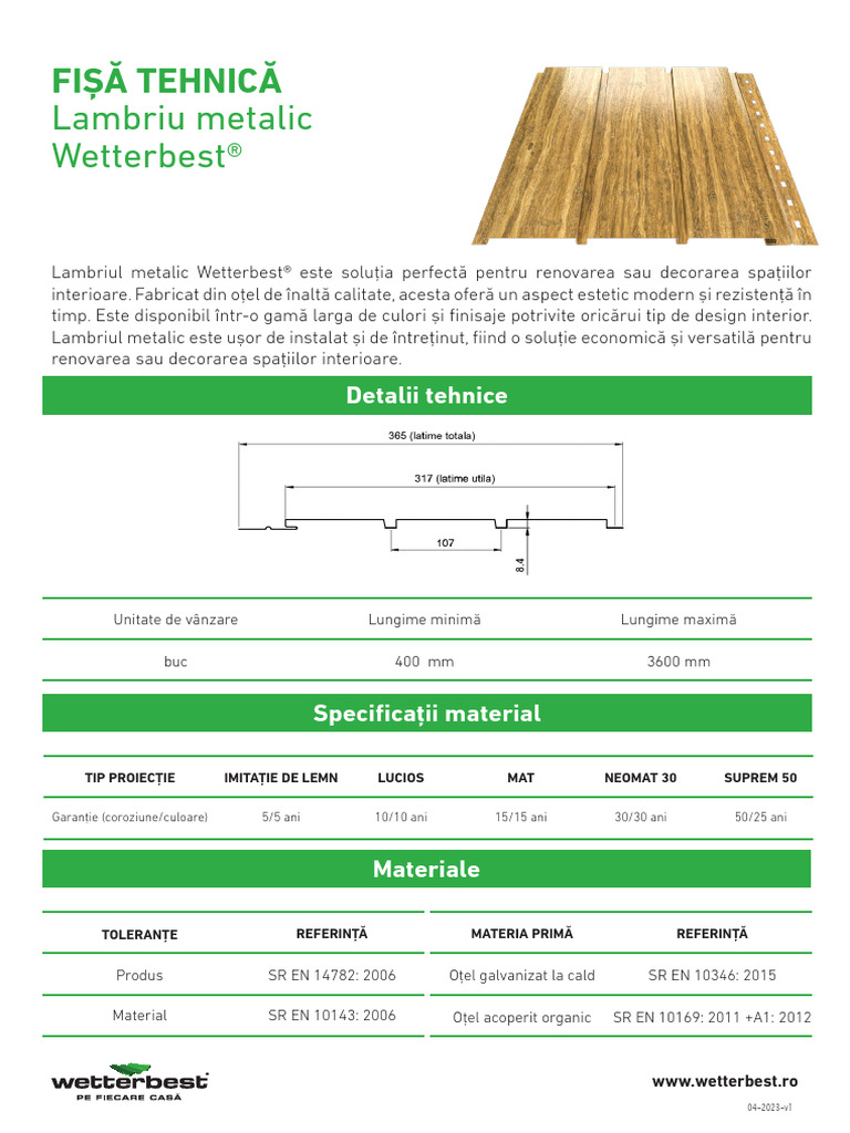 Wetterbest Fisa Tehnica Lambriu Metalic Ro 04 2023 v1 | PDF