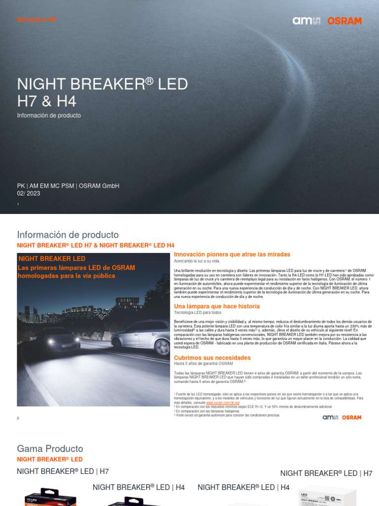 Osram Am Night Breaker Led h7 h4 Información de Producto | PDF