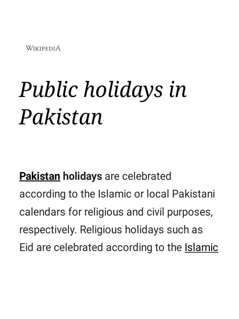 Pakistan Public Holidays Overview | PDF