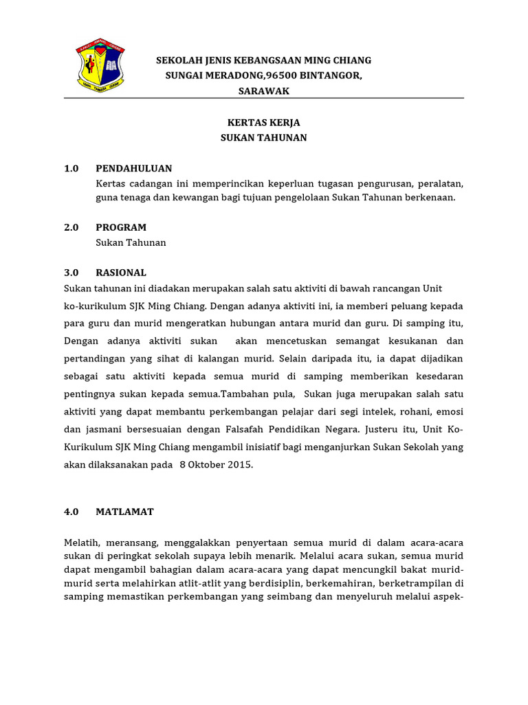 Kertas Cadangan Sukan Tahunan-Sukaneka | PDF