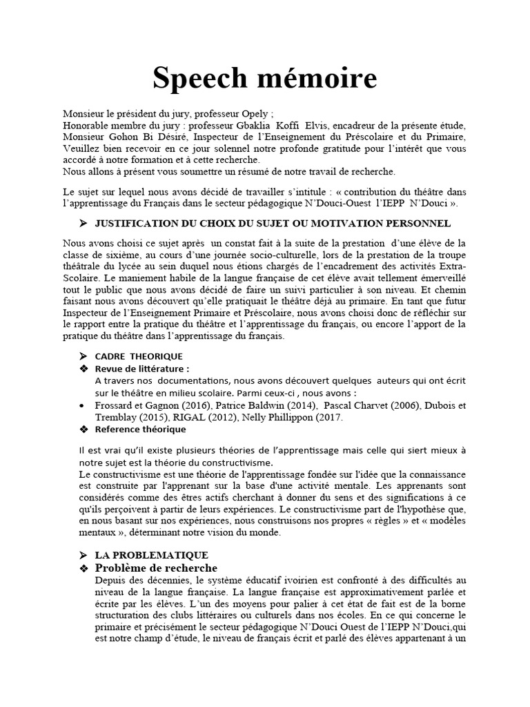 Speech Mémoire | PDF