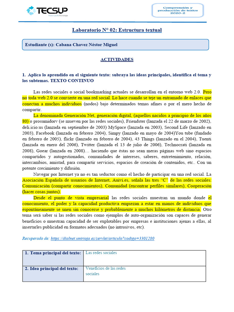 Lab. 2 - Estructura Textual | PDF