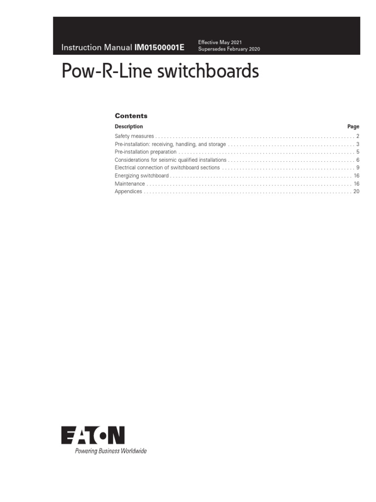Pow R Line Switchboard Manual Im01500001e | PDF