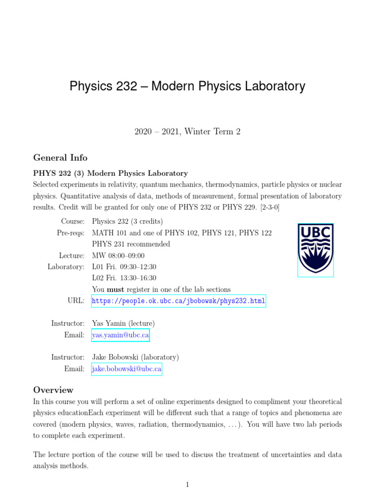 PHYS 232 Syllabus 2021 | PDF | Career & Growth