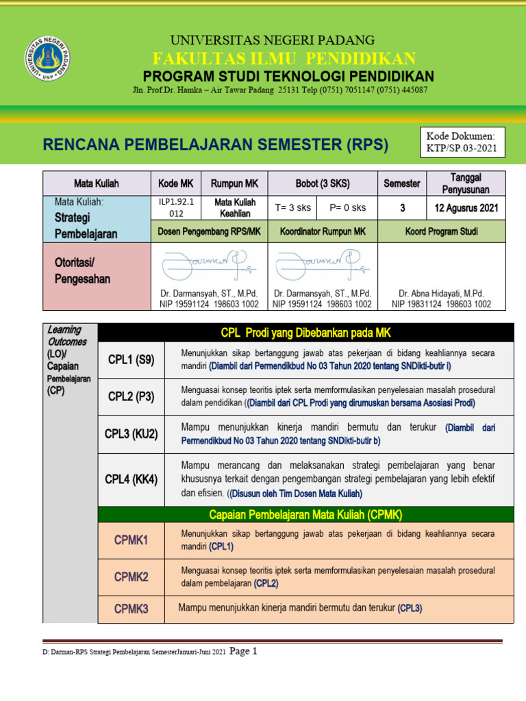 Contoh RPS-OBE-MBKM Model 1 - Bladed Learning | PDF | Karier & Perkembangan | Seni