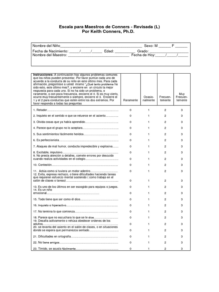 Escala de Conners para Maestros (1) | PDF
